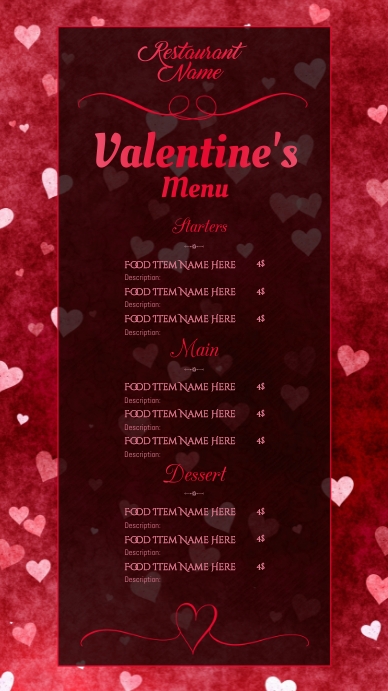 Valentines Day Menu Card Template | PosterMyWall