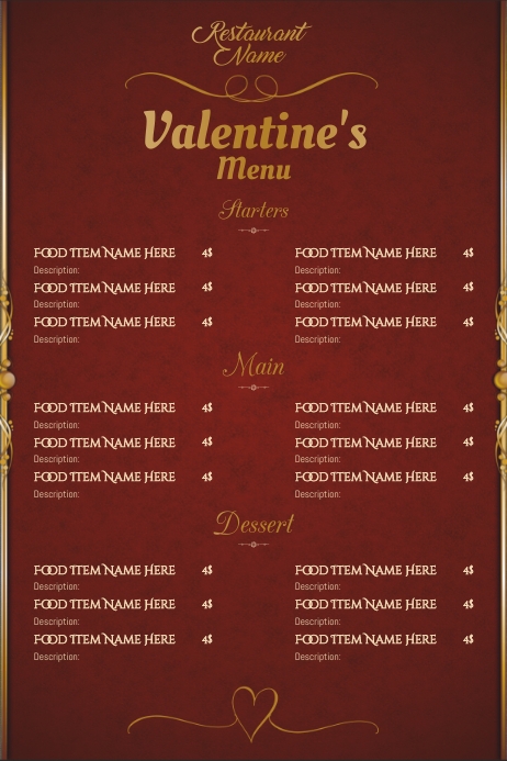 Valentines Day Menu Card Template | PosterMyWall