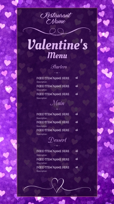 Valentines Day Menu Card Template | PosterMyWall
