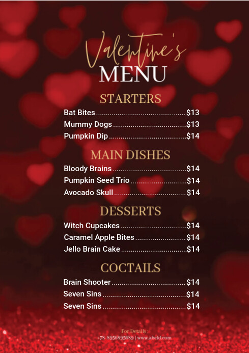 Valentines Day Menu Template | PosterMyWall