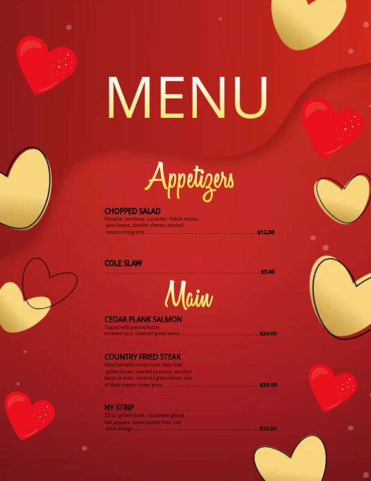 Valentines Day Menu | PosterMyWall