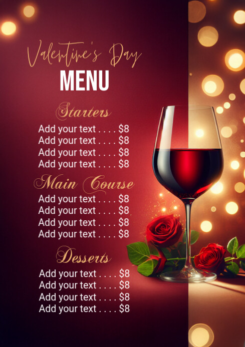 Valentines day menu Template | PosterMyWall