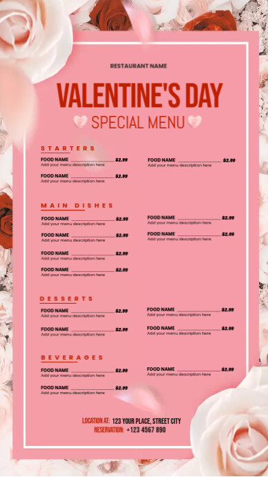 Valentines Day Menu Instagram Story Template | PosterMyWall