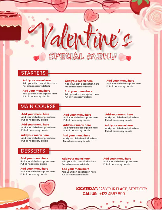 Valentines Day Menu Template | PosterMyWall