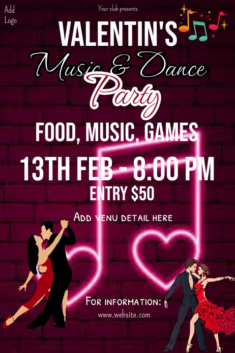 valentines day music and dance party flyer Template | PosterMyWall