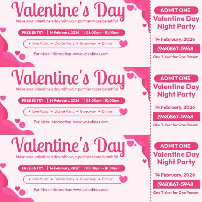 Valentines Day Party Ticket Template | PosterMyWall