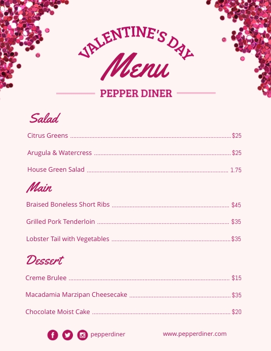 Valentines Day Restaurant Menu Template | PosterMyWall