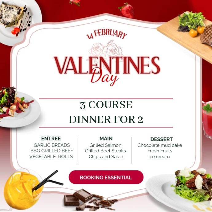 Valentines Fine Dining Menu Template | PosterMyWall
