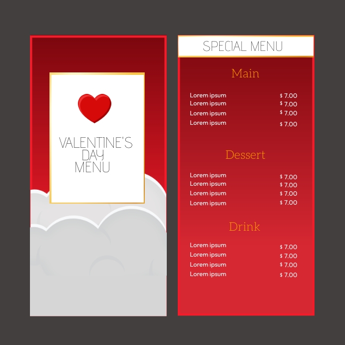 Valentines menu (2) Template | PosterMyWall
