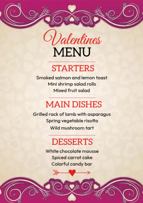 Plantilla de Valentines Menu | PosterMyWall