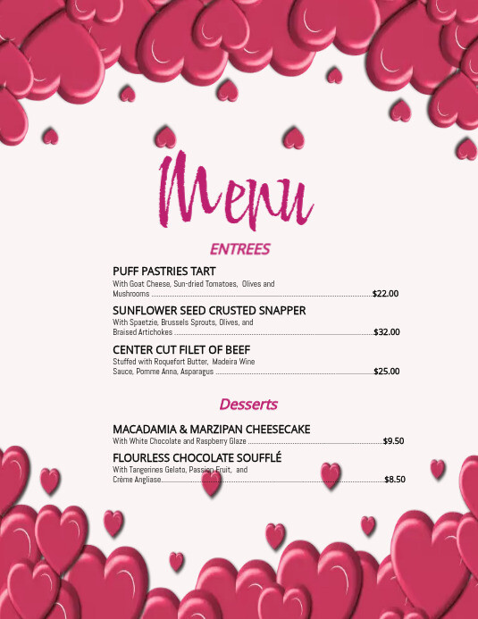 Valentines Menu Template | PosterMyWall