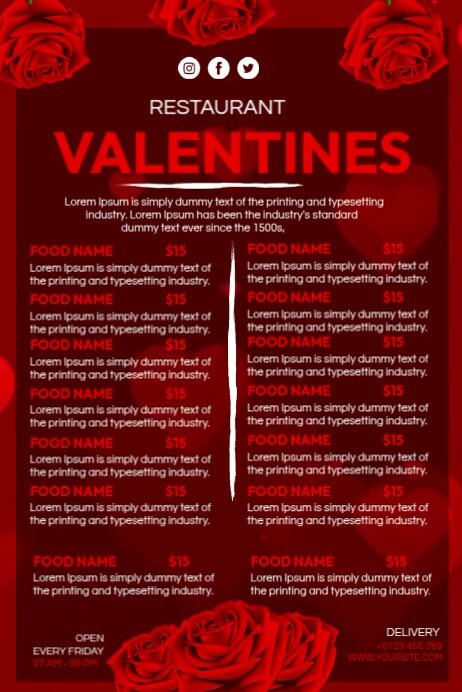 Plantilla de Valentines Red Menu | PosterMyWall