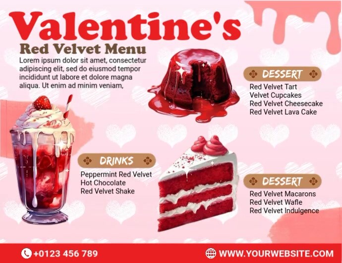 Valentines Red Velvet Menu เทมเพลต | PosterMyWall