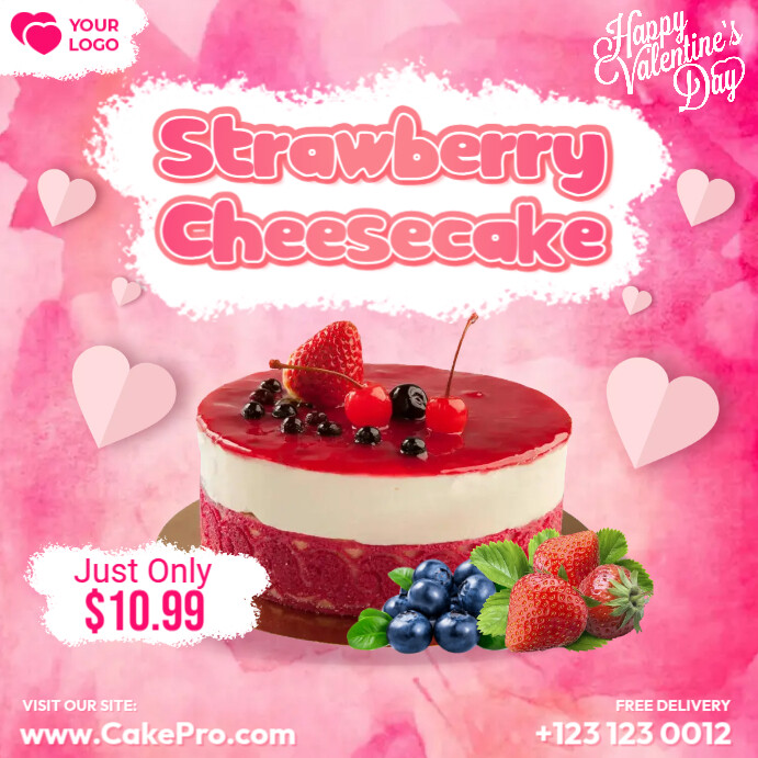 Valentines Strawberry Cheesecake Instagram Template | PosterMyWall