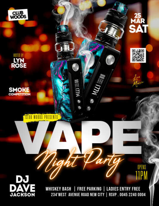 Copy of Vape smoke party bar Lounge event advertisement flyer template ...