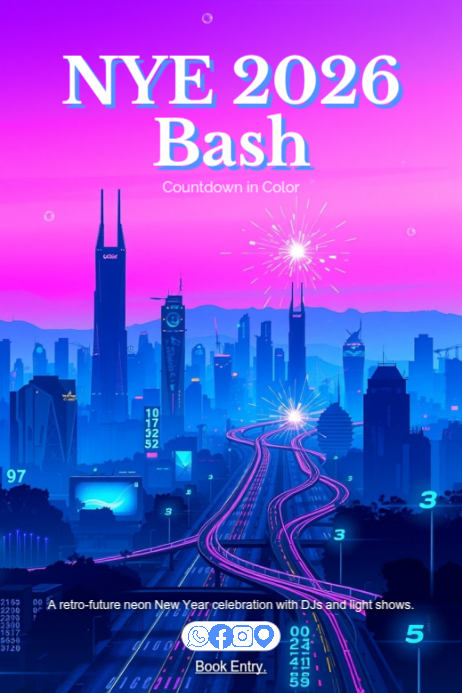 Vaporwave Countdown – Neon NYE Poster Template | PosterMyWall