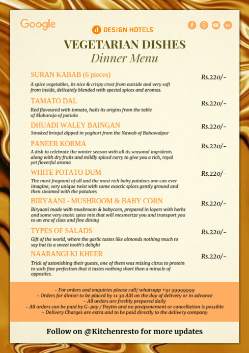 Vegetarian Dinner Menu 2021 Template | PosterMyWall