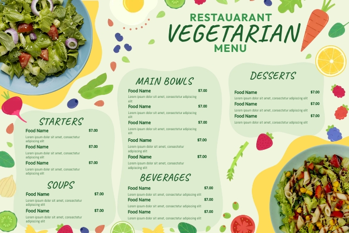 Vegetarian Menu Flyer Template | PosterMyWall
