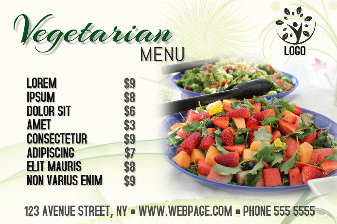 Vegetarian vegan restaurant food landscape menu template | PosterMyWall