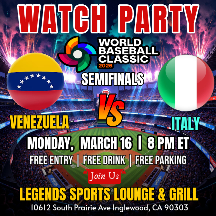 VENEZUELA Vs ITALY 2026 World Baseball Classic Watch Party Instagram ...
