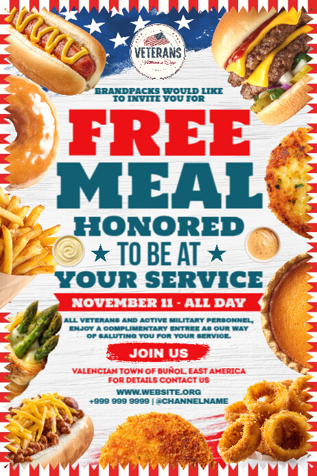 Veteran's Day Free Meal Service Template | PosterMyWall