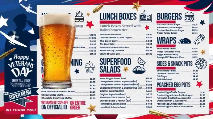 Veteran's Day Menu Display Template | PosterMyWall