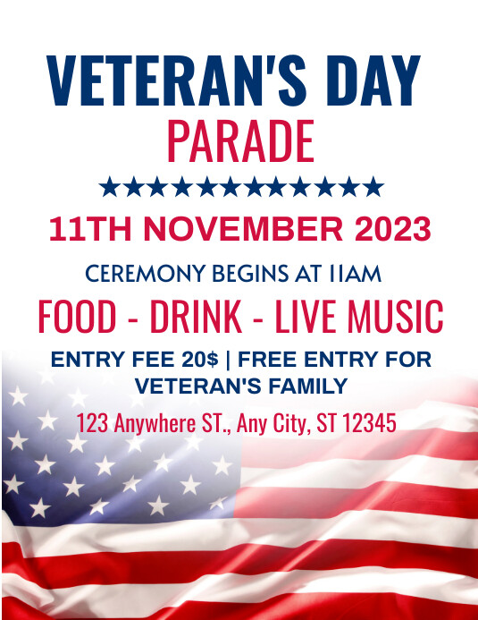 Veteran's day parade ceremony flyer. Template | PosterMyWall