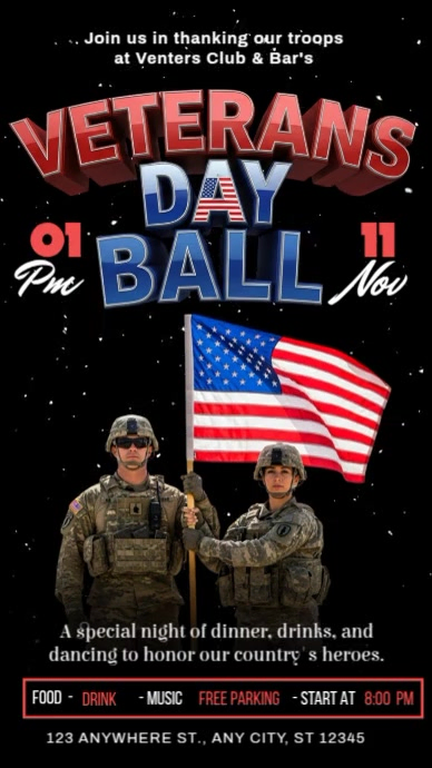 Veterans Day Ball Ads Template | PosterMyWall