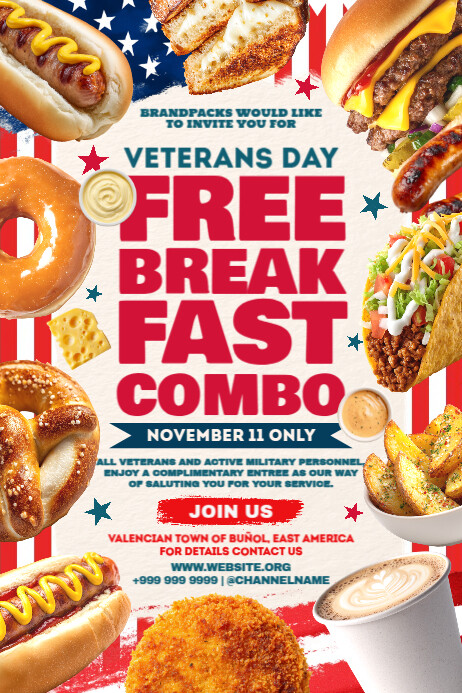 Veterans Day Breakfast Combo Ad Template | PosterMyWall
