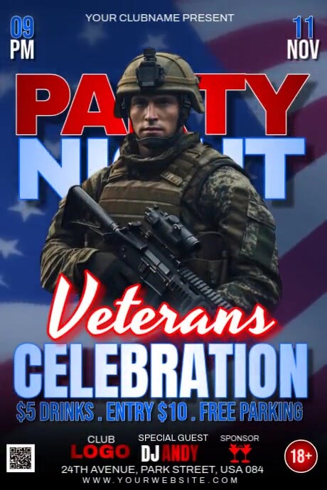 Veterans Day Celebration Party Night Template | PosterMyWall