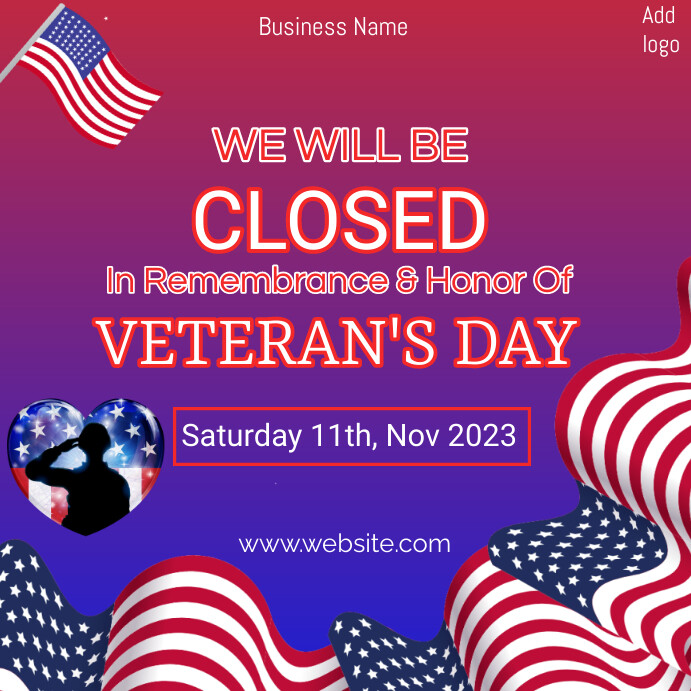 veterans day closed business ad (1) Template | PosterMyWall