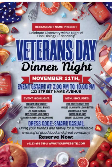 Veterans Day Dinner Night Template | PosterMyWall