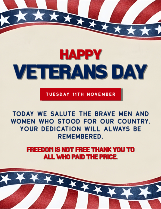 Veterans Day Greeting Card Flyer Template. | PosterMyWall