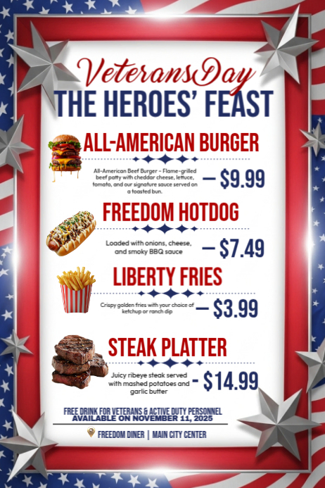 Plantilla de Veterans Day Heroes Feast Template | PosterMyWall
