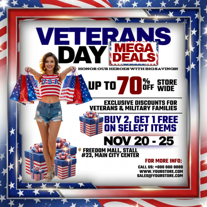 Veterans Day Mega Sale Celebration Template | PosterMyWall