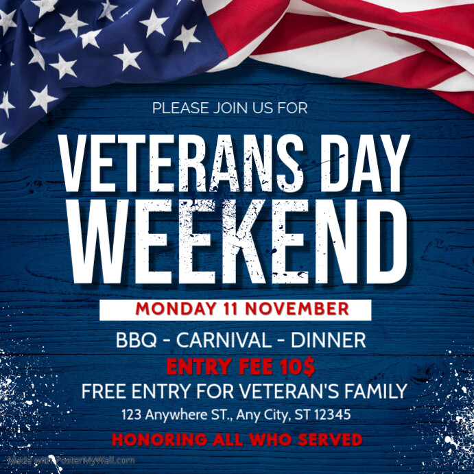 Veterans Day Weekend Celebration Instagram Post. Template | PosterMyWall