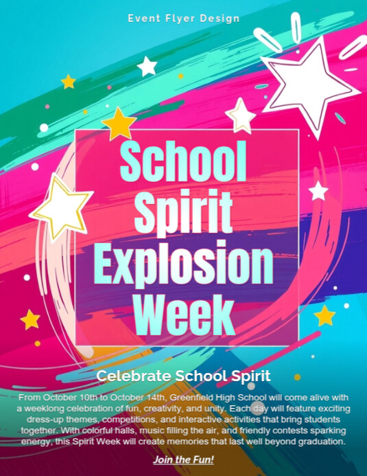Vibrant colorful spirit week school flyer design template | PosterMyWall