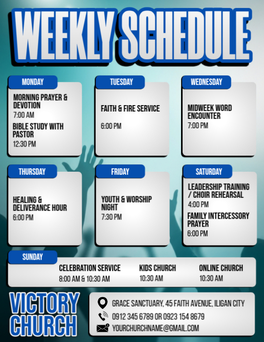 Copy of Victory Church Weekly Schedule | PosterMyWall