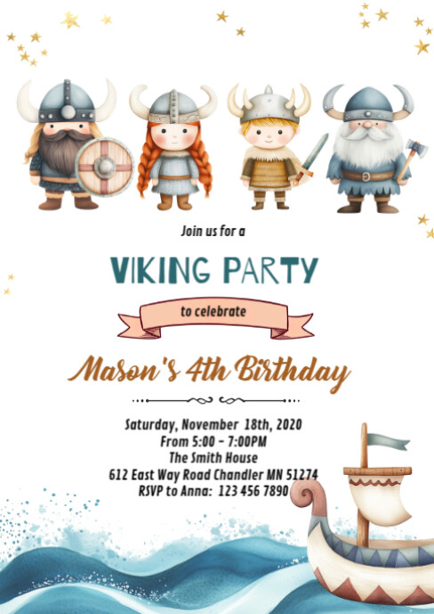 Plantilla de Viking Birthday Party Invitation A6 | PosterMyWall