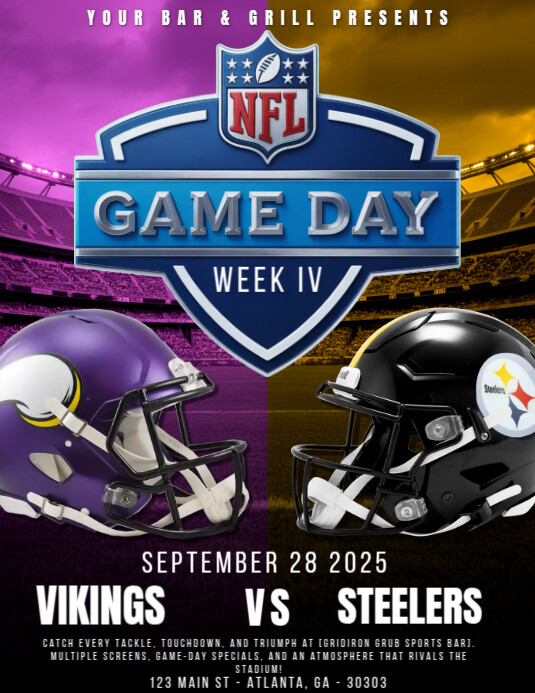 Szablon vikings vs steelers. nfl game day flyer. american football ...