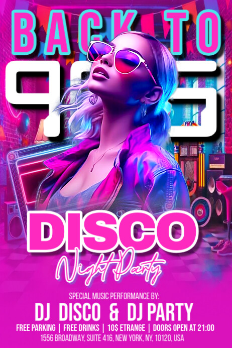 Vintage Back To 90's Disco Party Poster Template | PosterMyWall