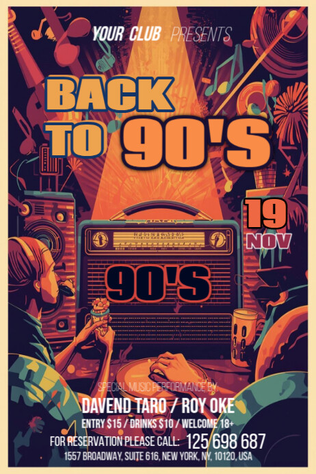 Vintage Back To 90s Banner 4' × 6' Template | PosterMyWall
