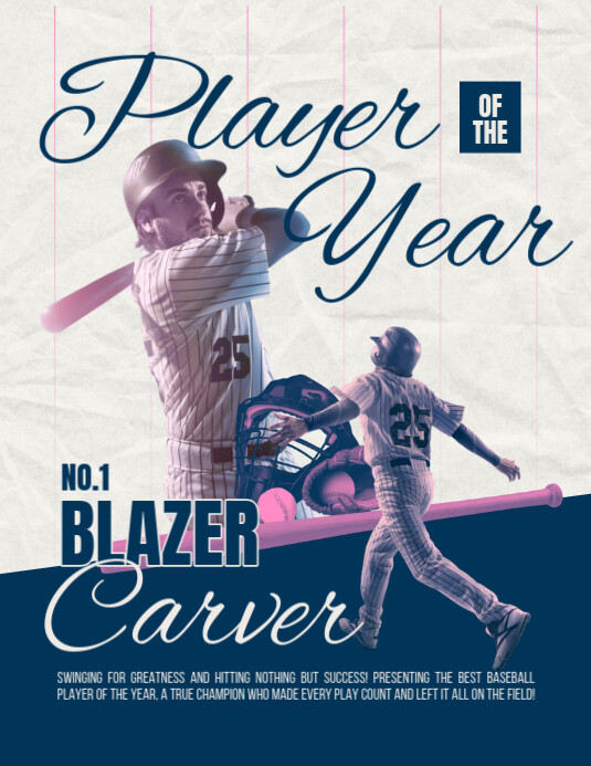 Vintage Baseball Player Of The Year Award Pamflet (letter As) Template ...