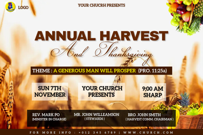 Vintage Brown Thanksgiving Sunday Church Service Poster Template ...