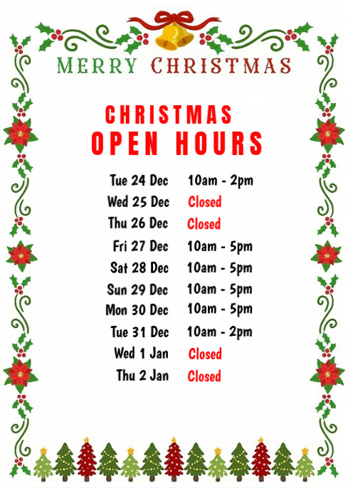 Vintage Christmas Open Hours A4 Template | PosterMyWall