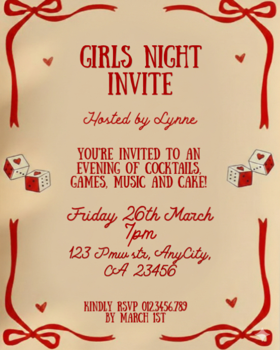 Vintage Coquette Girls Night Invite Template | PosterMyWall