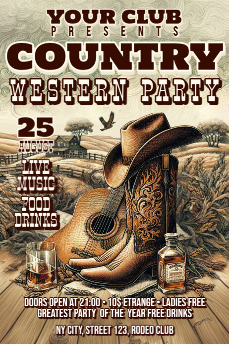 Vintage Country Rodeo Western Poster Template | PosterMyWall