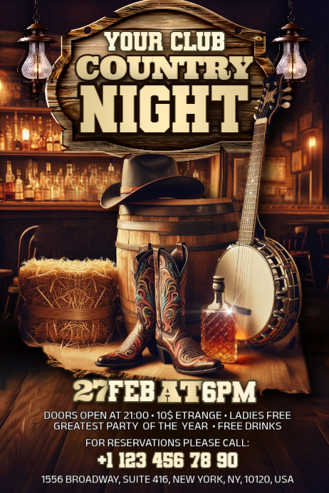 Vintage Country Western Party Banner 4' × 6' Template | PosterMyWall