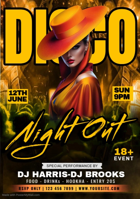Vintage Disco Night Out A4 Template | PosterMyWall