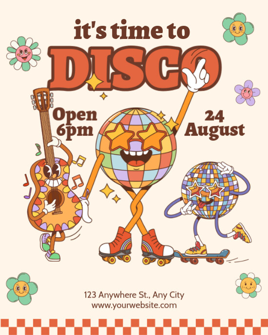 Vintage Disco Party Ad Instagram Portrait Flyer Template | PosterMyWall